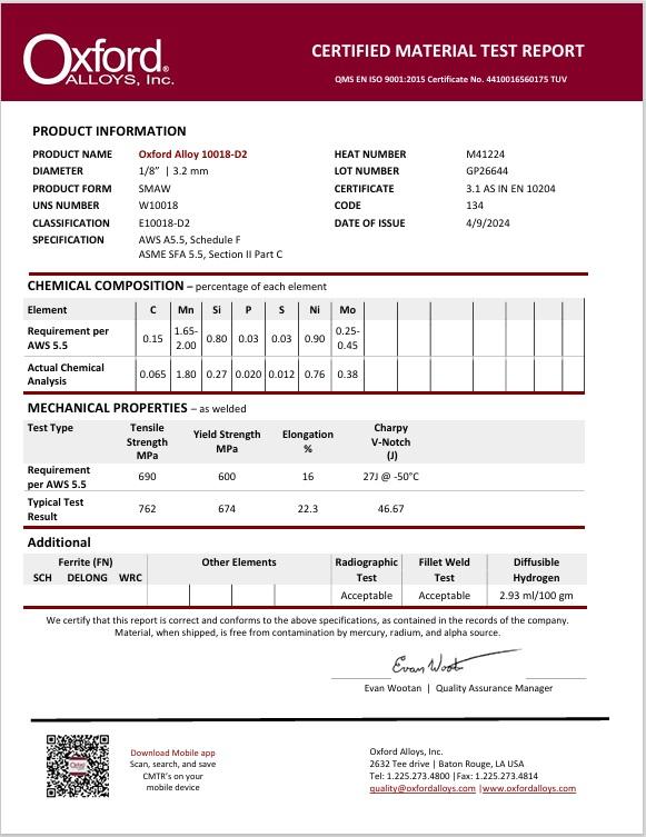 Print Product Certs | Oxford Alloys